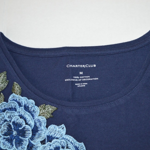 Charter Club | Tops | New Charter Club Stripe Blue 34 Slv Floral Shirt ...